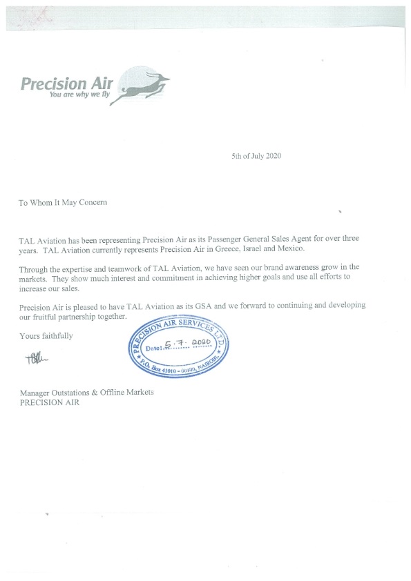 PW Letter of Reference | Testimonials | About Us | TAL Aviation